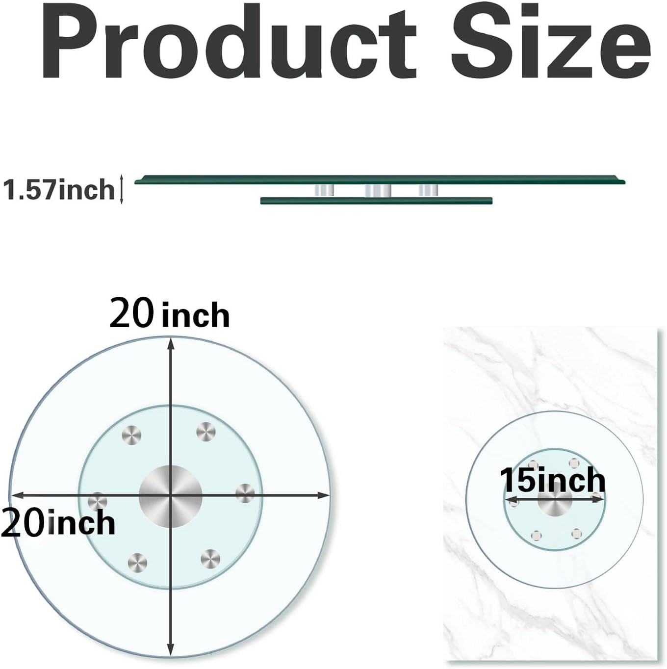20'' Glass Lazy Susan Turntable Dining Table, 360 ° Large Round Serving ...