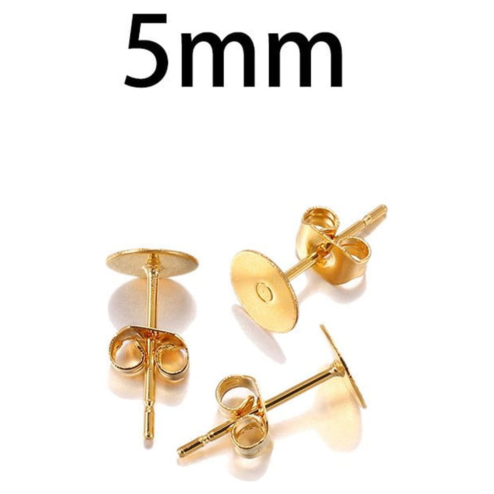 20 Gold Stainless Steel Earrings Posts Ear Stud Flat Pin With Backs Diy ...
