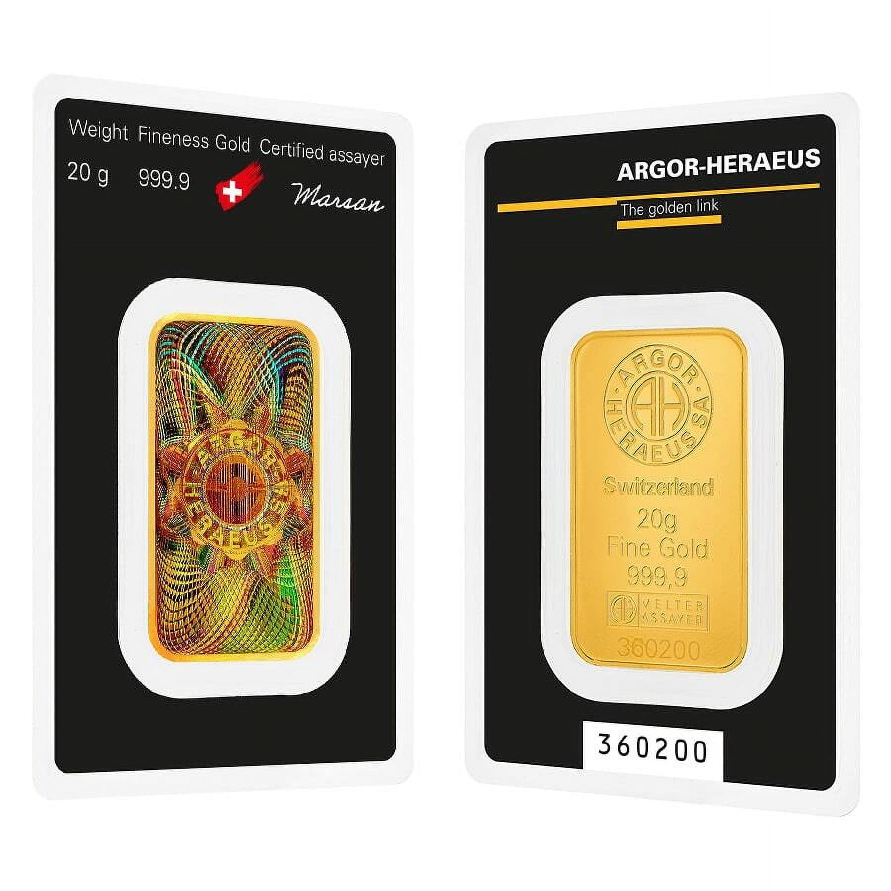 20 Gram Argor Heraeus Kinebar Gold Bar .9999 Fine (in Assay) - Walmart.com