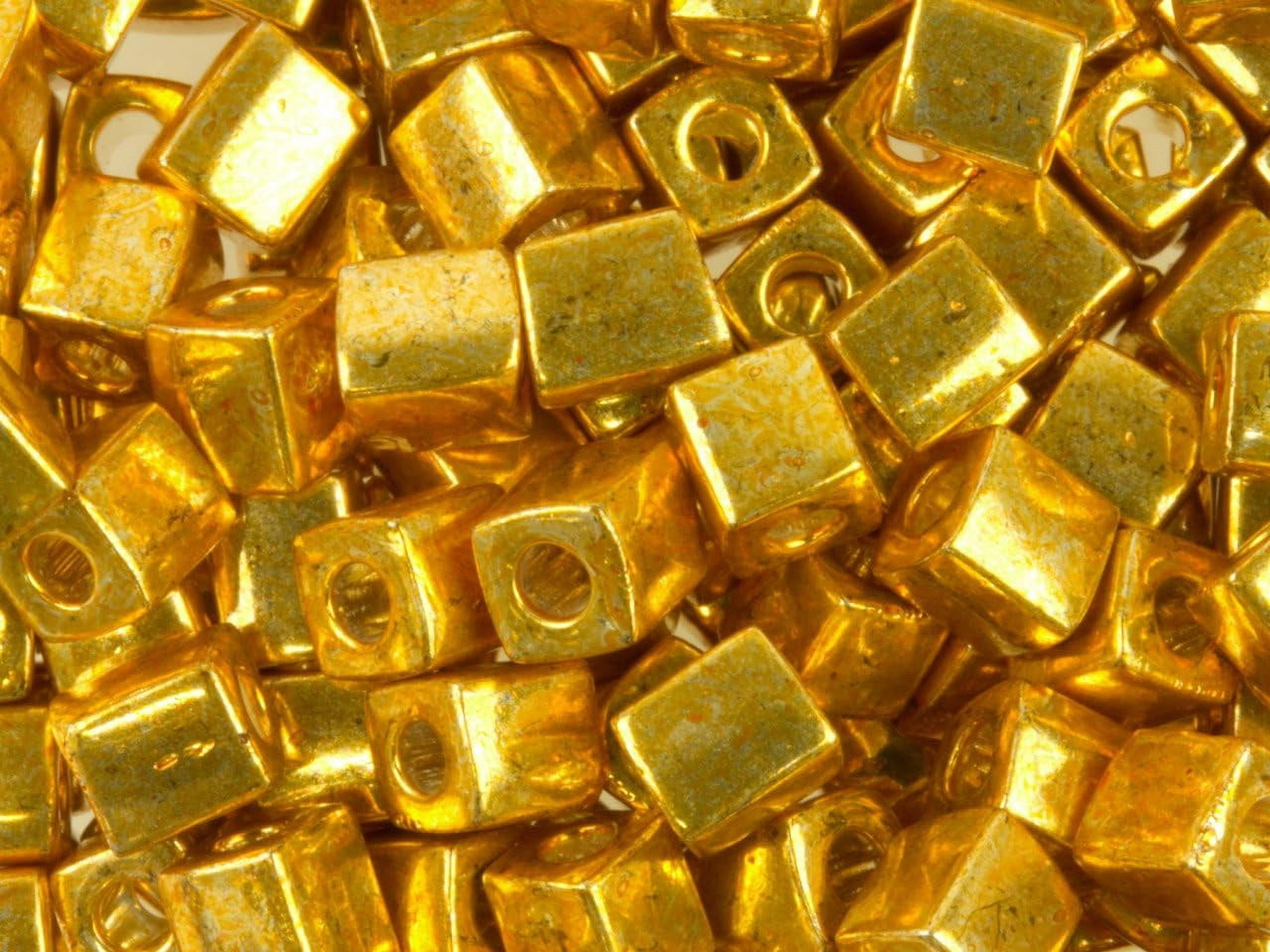 Miyuki - 20Gr Metallic Gold Miyuki 4mm Square Cube Glass Seed Beads ...