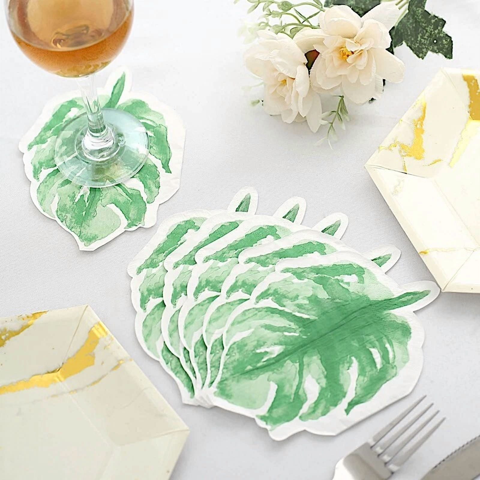 20 Green 12X9" Leaf Paper Beverage Cocktail Napkins Party Events ...