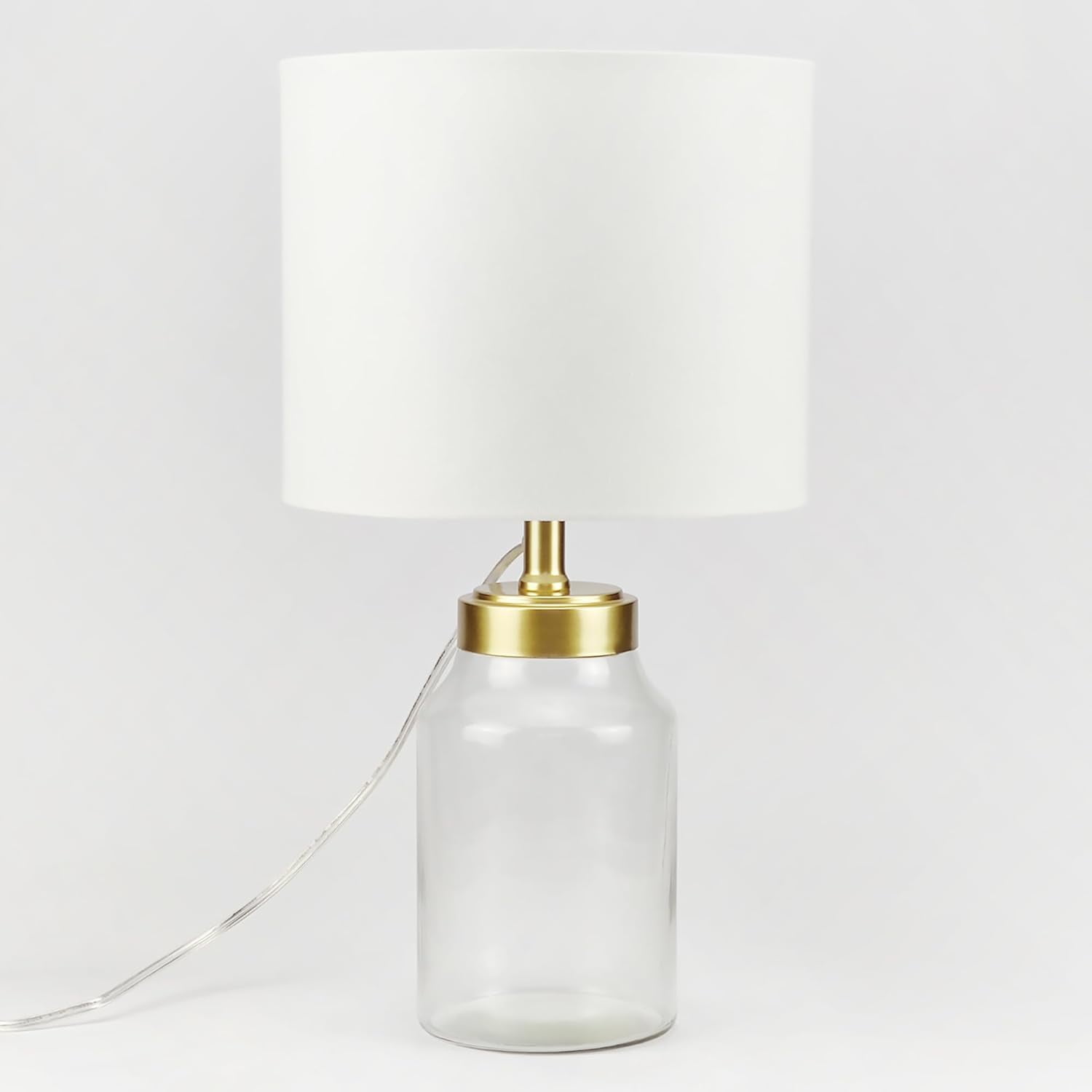 20" H Clear Glass Fillable Table Lamp with White Shade (Bulb Not ...