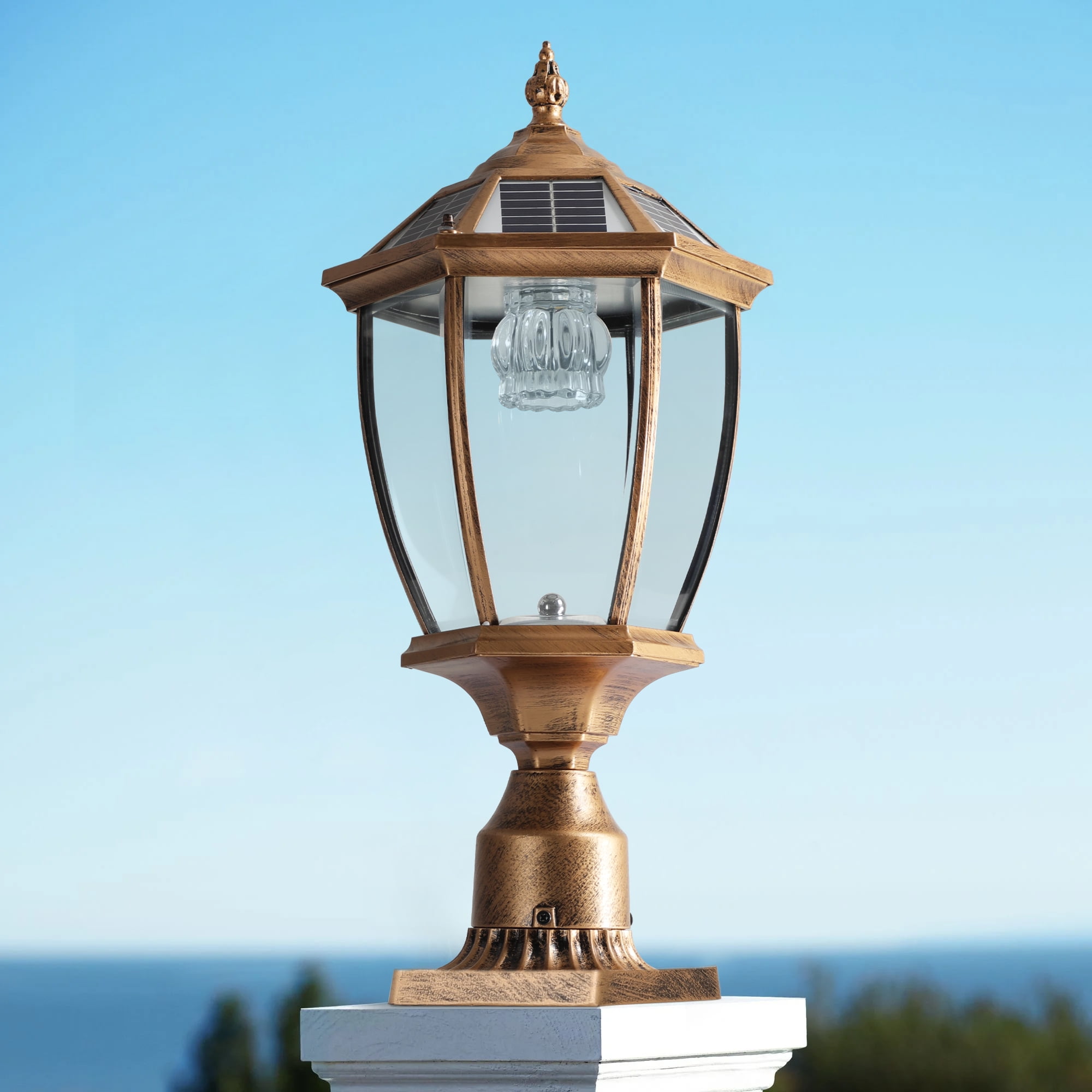 20"(H) Golden Solar Powered LED Outdoor Lantern, Vintage Garden Light ...