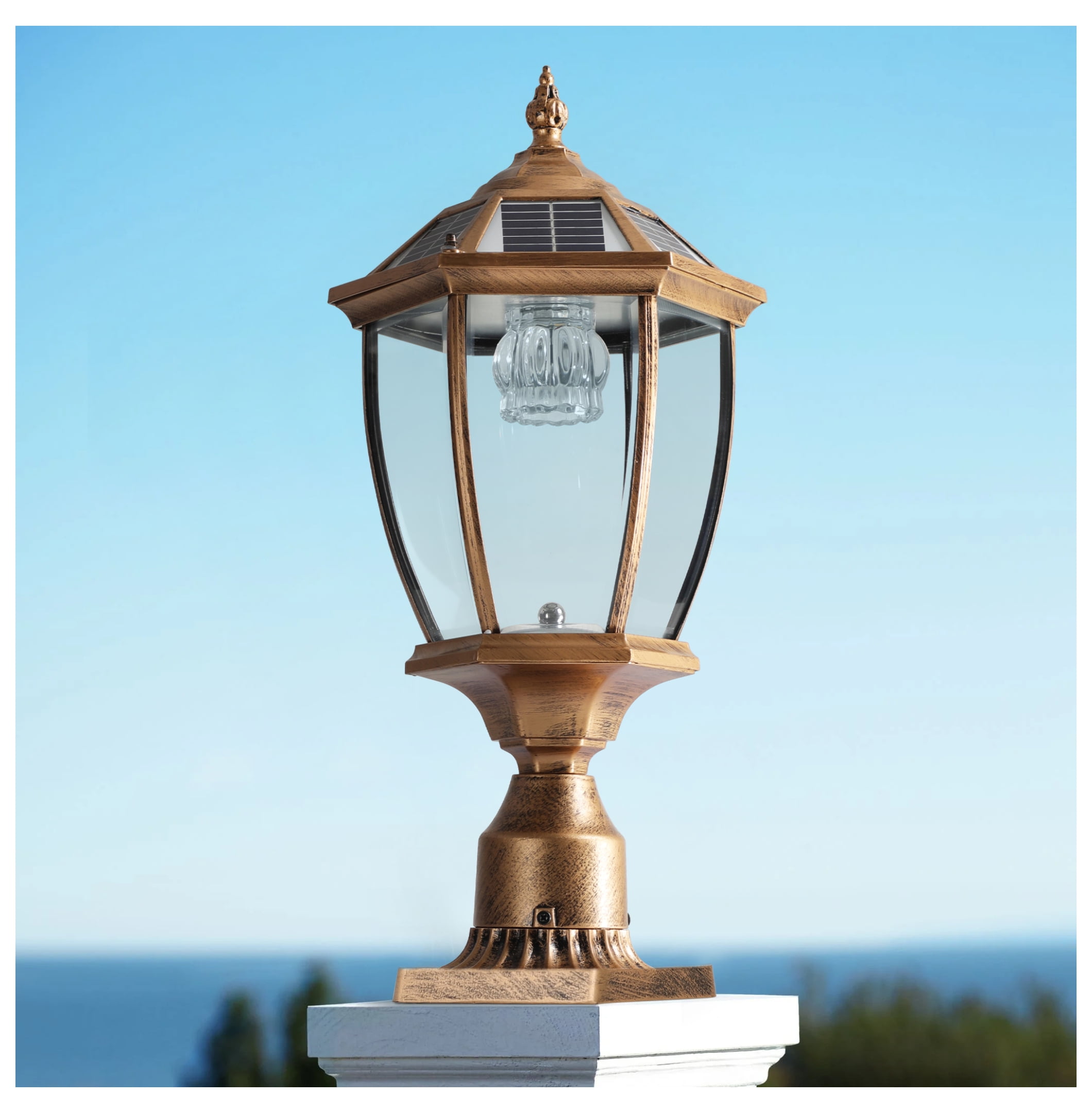 20"(H) Golden Solar Powered LED Outdoor Lantern, Vintage Garden Light ...