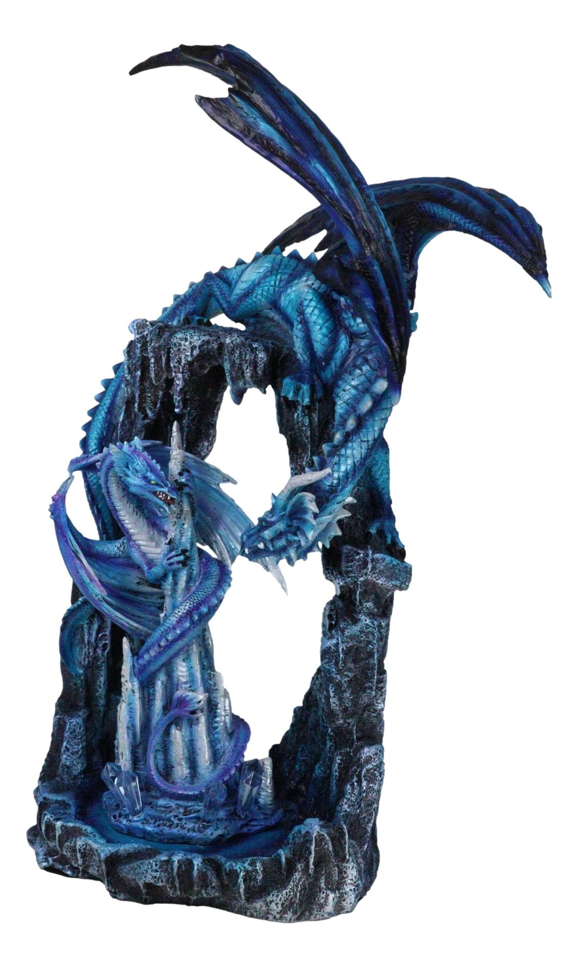 20"H Large Blue Frozen Dragon On Arch With Wyrmling By Ice Stalagmite ...