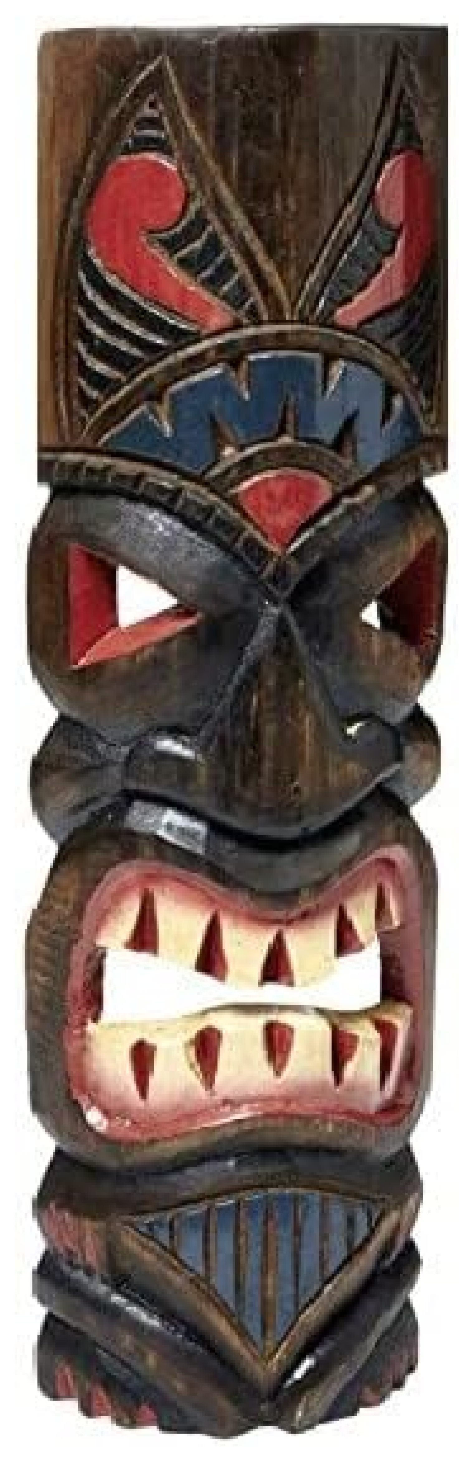 20" HAND CARVED TIKI MASK HAWAIIAN POLYNESIAN WALL ART TRIBAL BAR ...