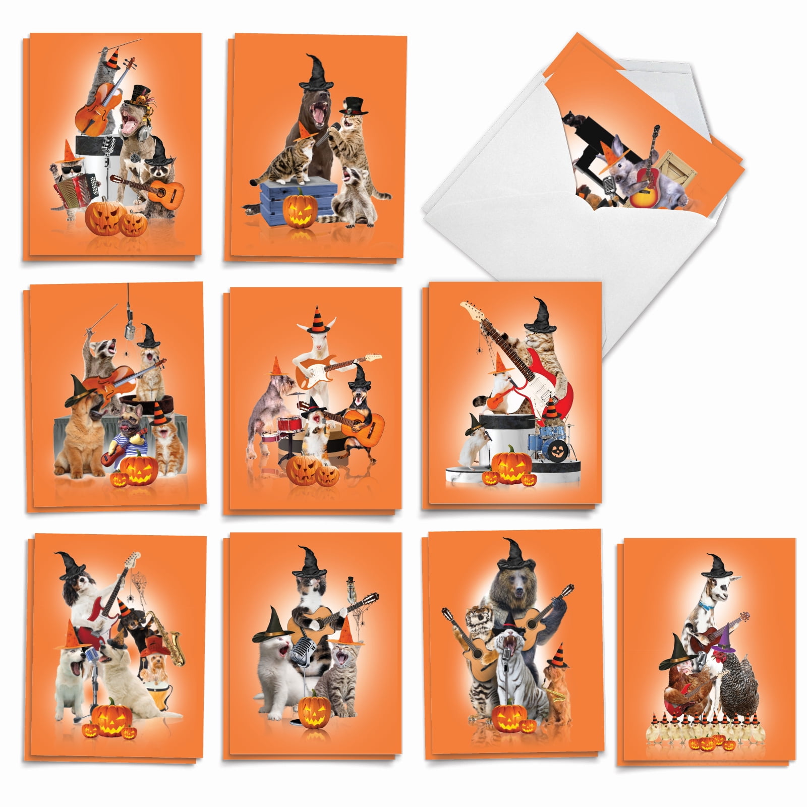 20 Halloween Note Cards Pack (10 Designs, 2 Each) - Spooky Animal Bands ...