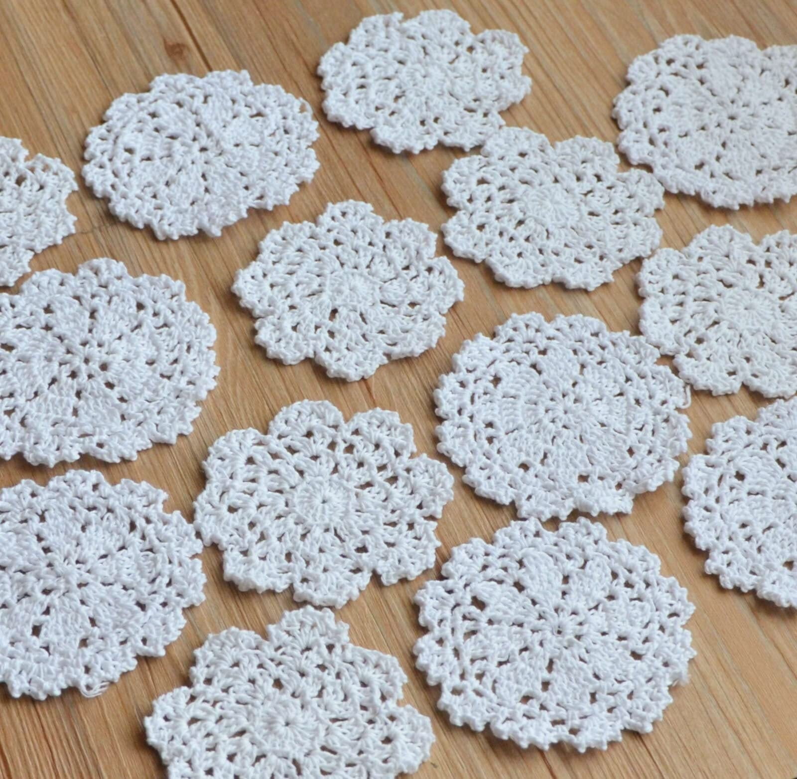 20 Hand Crochet Small White Snowflake Lace Doilies Lot for Crafts ...