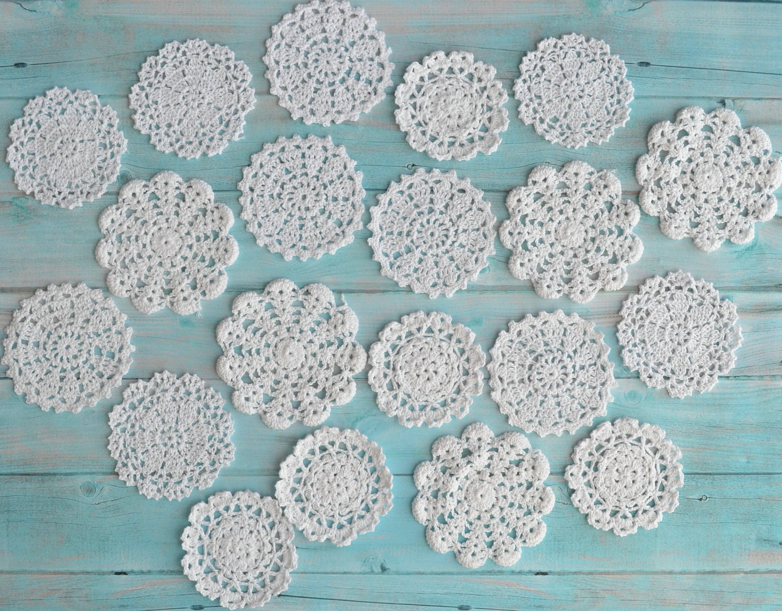20 Hand Crochet White Round Snowflake Small Lace Doilies for Crafts ...
