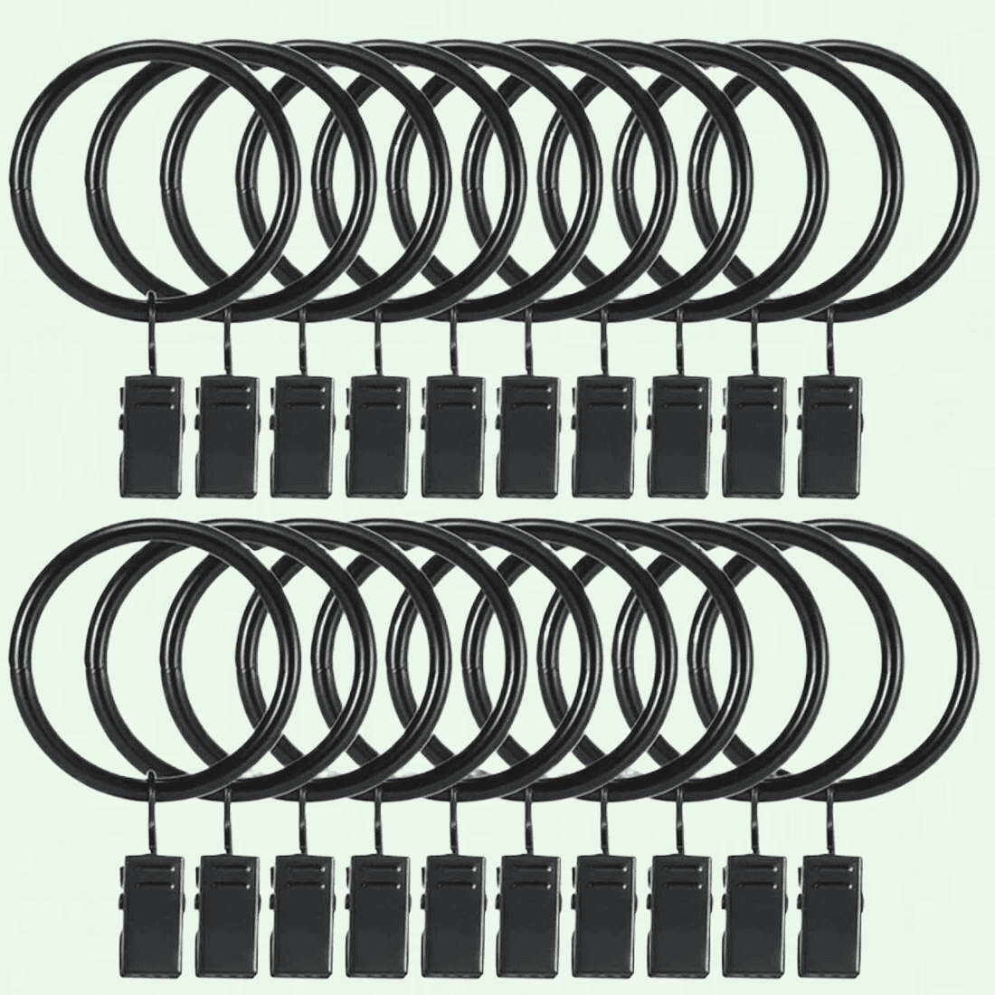 20 Heavy Duty Curtain Rings with Clips, 1.5 Inch, Black, for Decorative ...