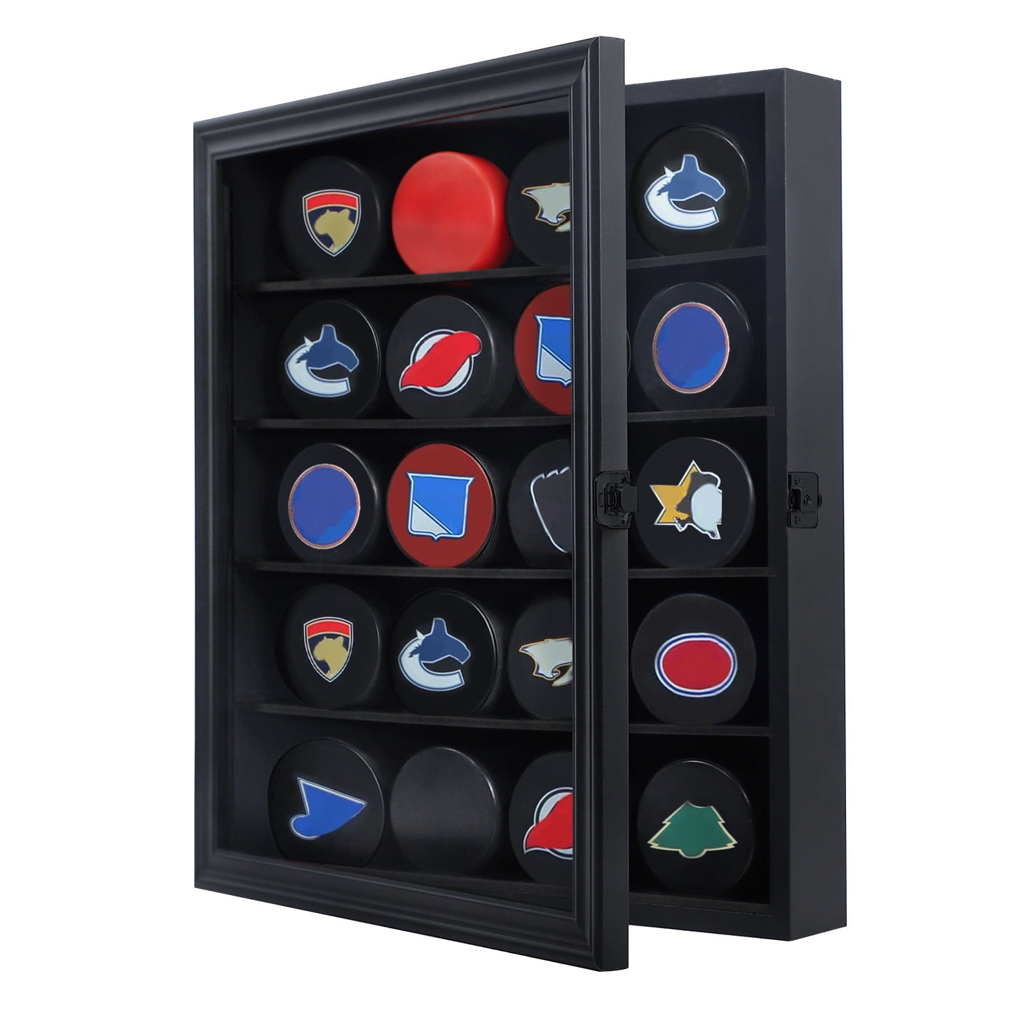 20 Hockey Puck Display Case, Puck Holder Cabinet Stand Wall Mount ...