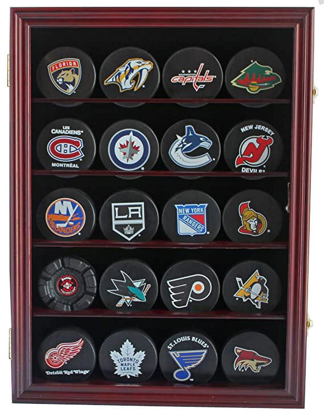 20 Hockey Puck Display Case Shadow Box Wall Cabinet (Pucks not inlcuded ...