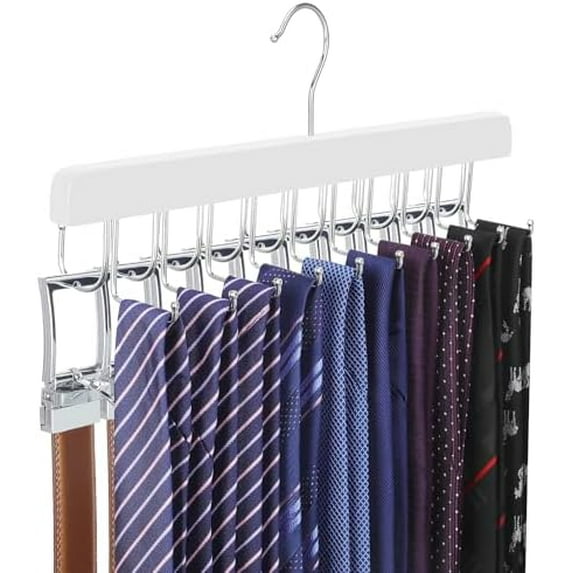 20 Hooks 2 in 1 Belt Tie Hanger for Closet Max 30 Belts with 30 Ties ...