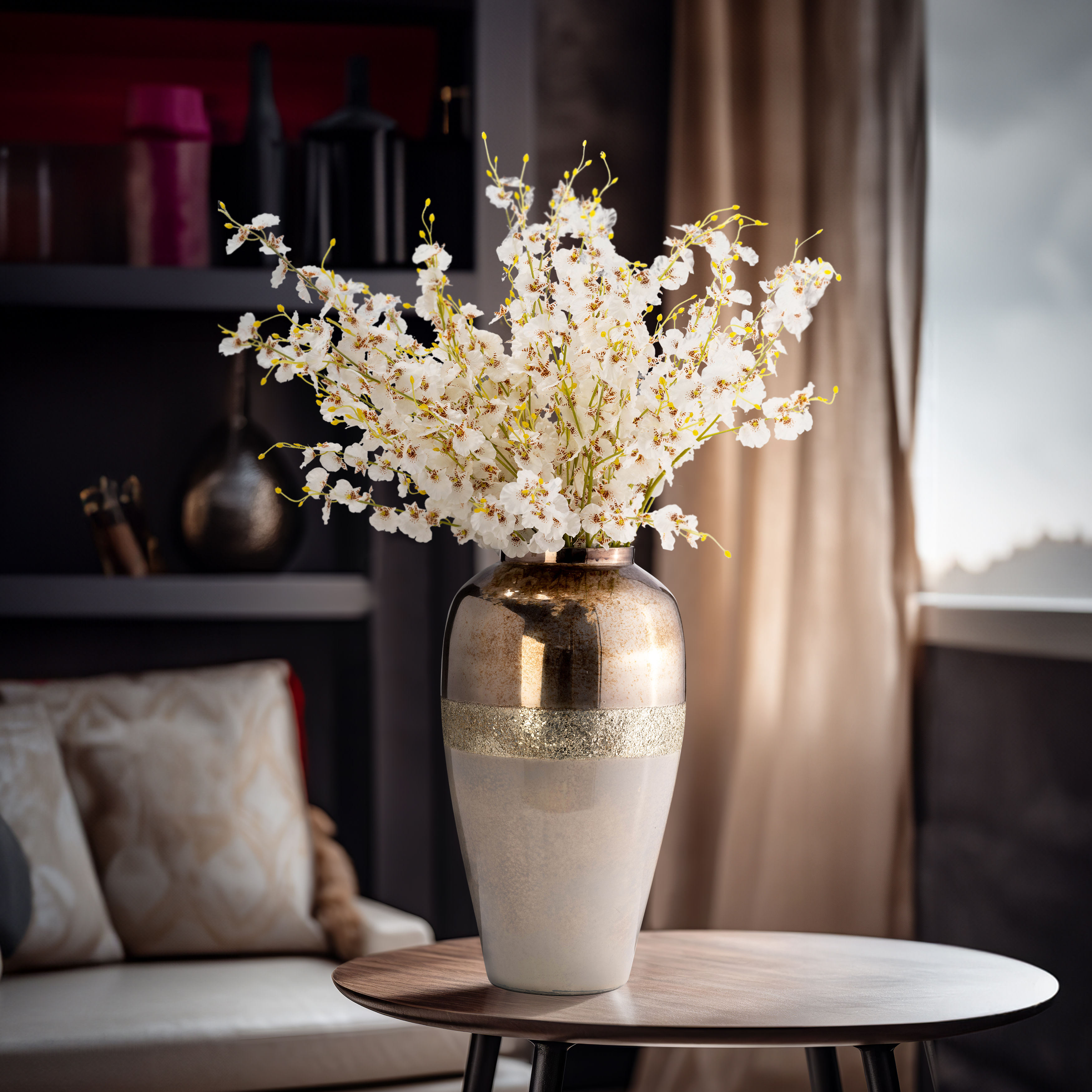 20"Hx11" Diameter, Metallic Vase, Champagne, Glass Vase for Wedding ...