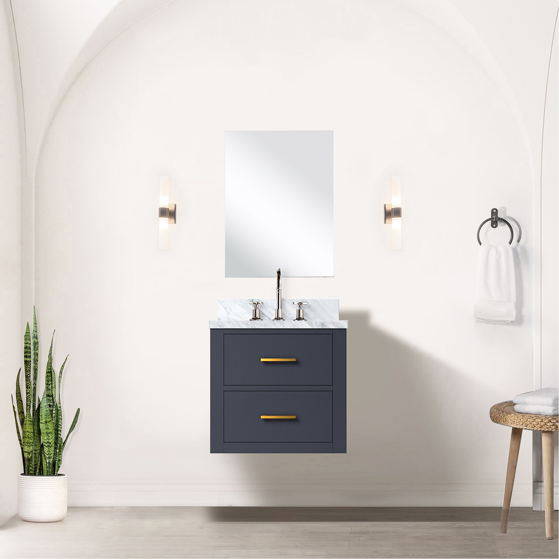 20 In. W X 18 D Blue Bathroom Vanity With Acrylic Line - Solid Wood ...