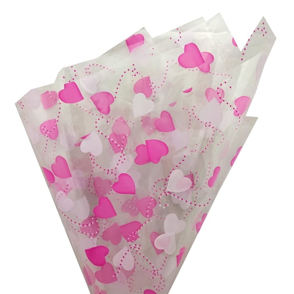 20 In x 25 In Heart Design Printed Cellophane Sheets For Gift Wrap ...