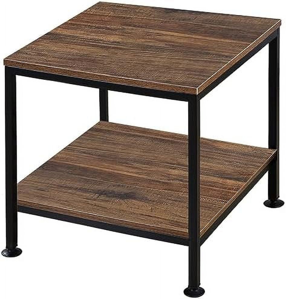 20 Inch 2 Tiers Square End Table with Metal Frame, Rustic Brown Fridge ...