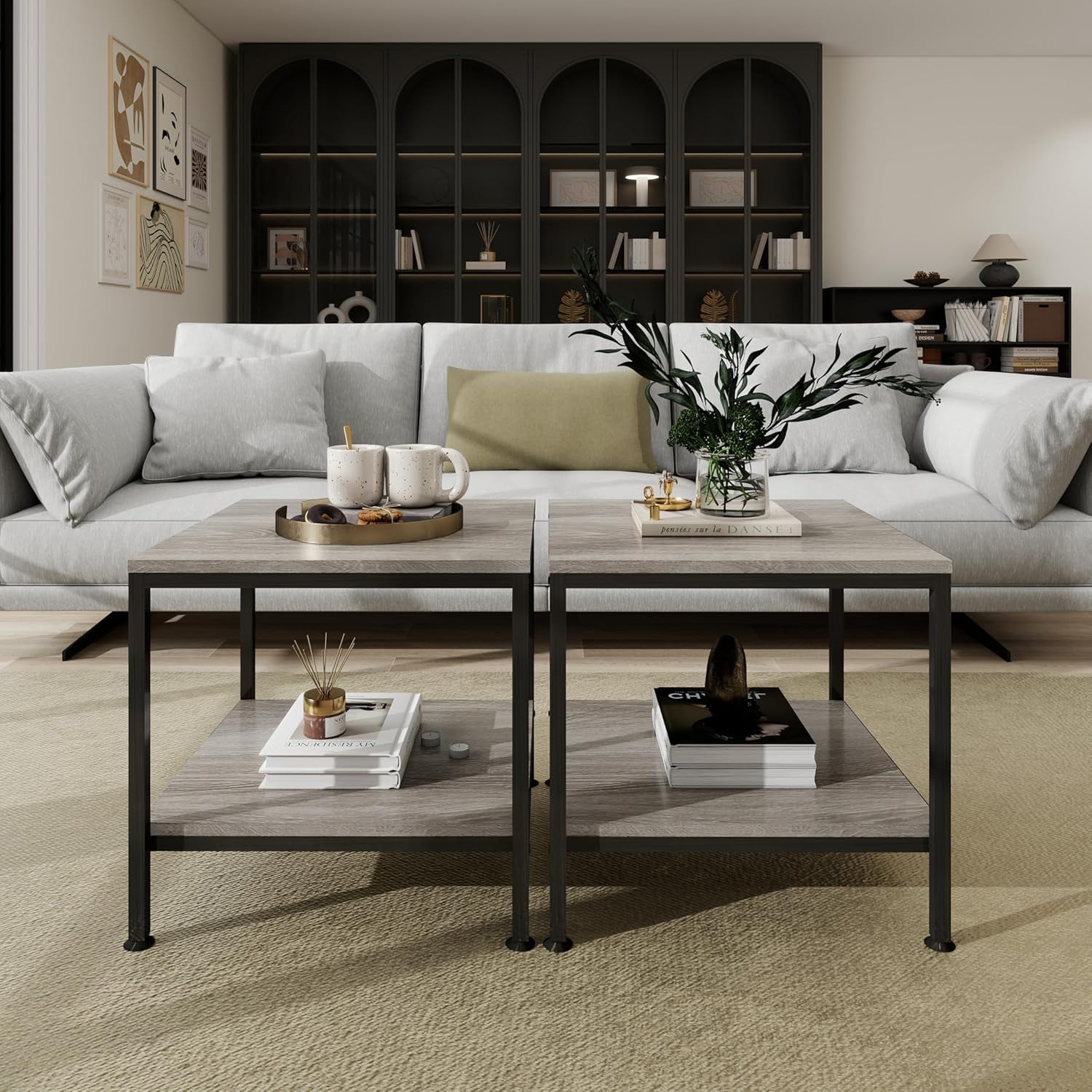 20 Inch 2 Tiers Square End Table with Metal Frame, Rustic Grey Fridge ...