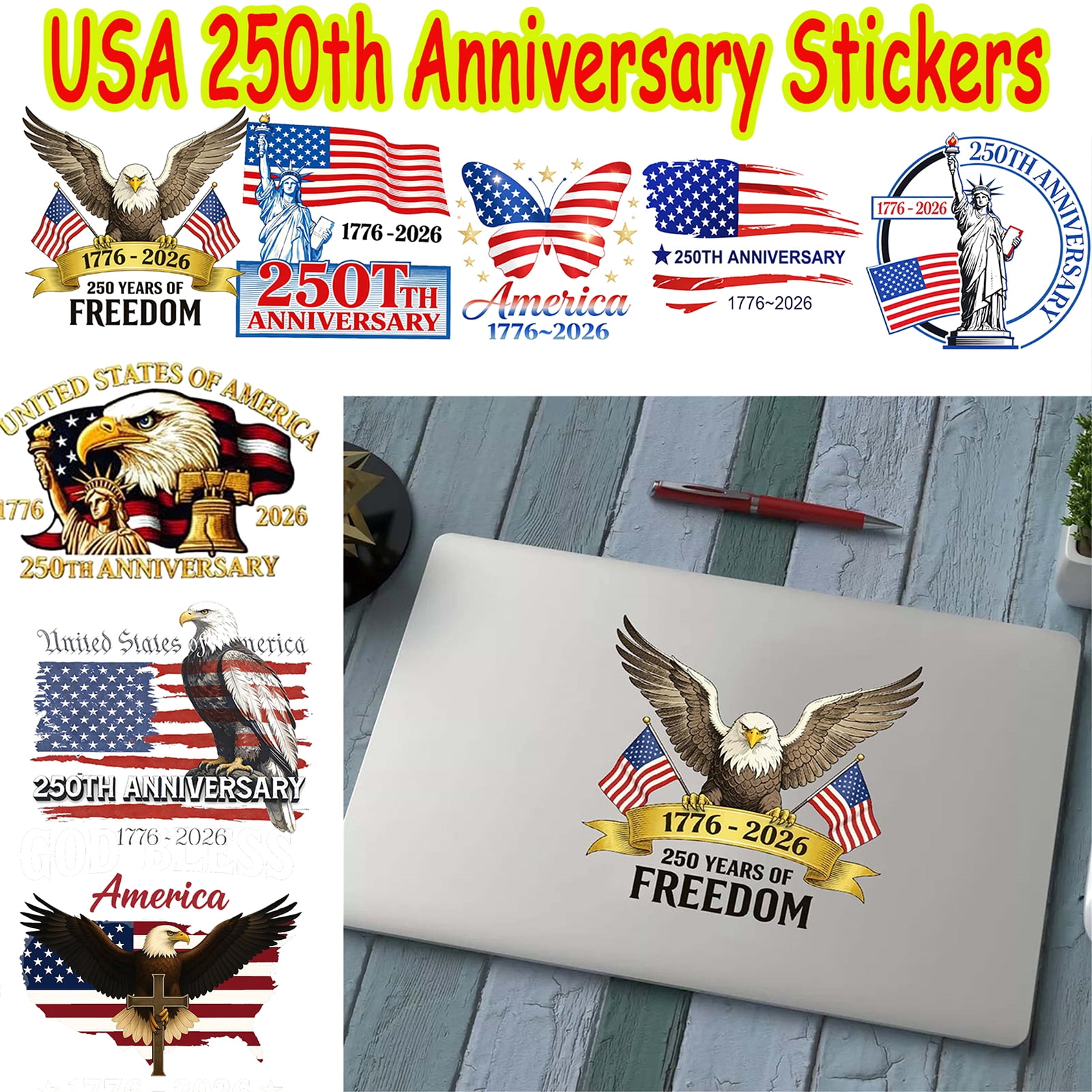 20 Inch 250th Anniversary Independence Of USA Sticker, Patriotic Vinyl ...