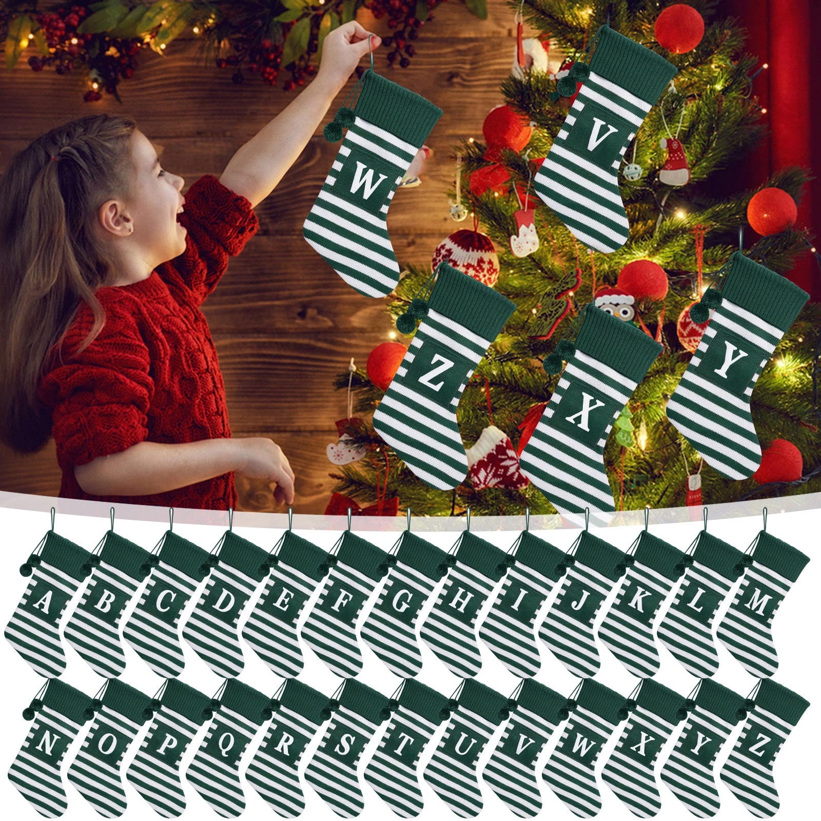 20 Inch 26 Letter Initial Pattern Embroidered Christmas Stocking ...