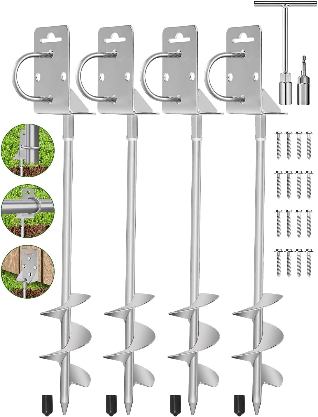 20 Inch 4 Pack Ground Anchors Heavy Duty, Swing Set Anchor Kit Screw in ...