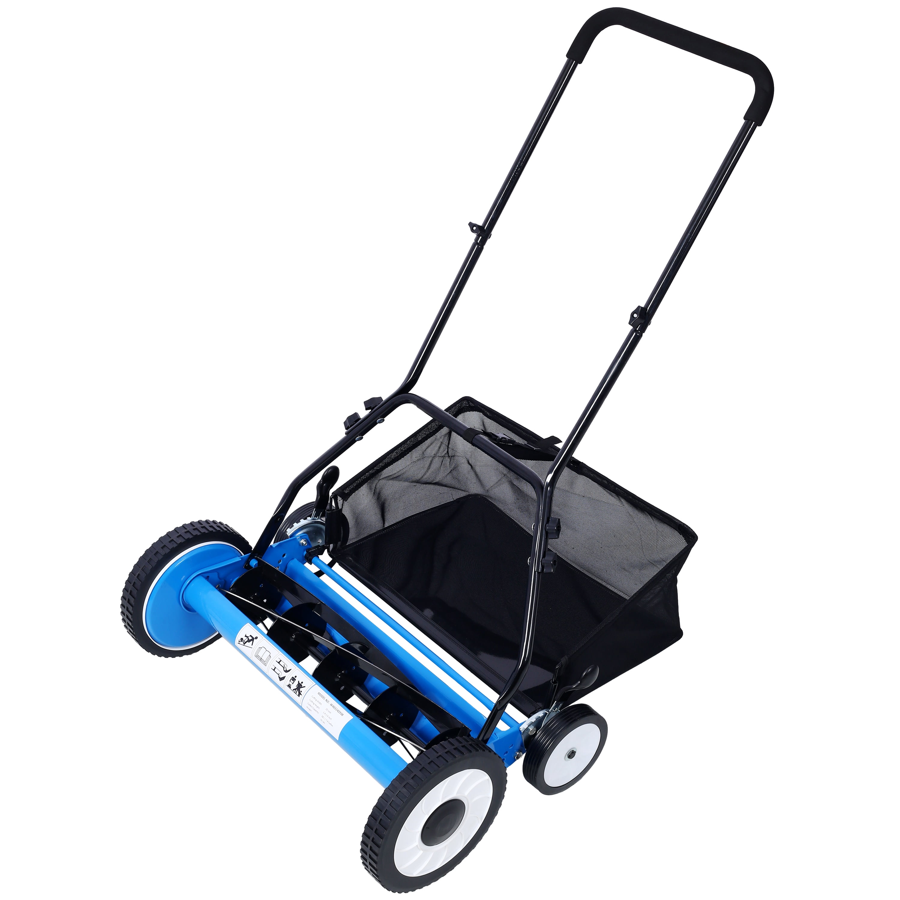 20-Inch 5-Blade Push Reel Lawn Mower with Grass Catcher, 4 WHEELS BLUE ...