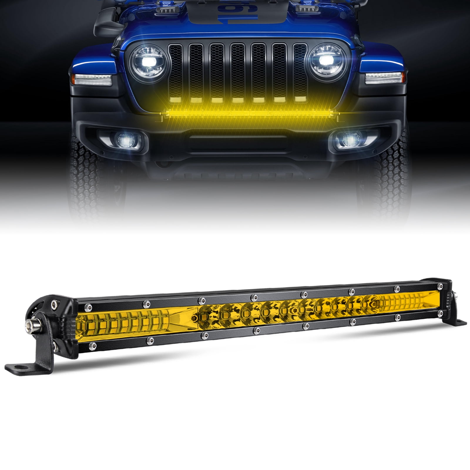 20 Inch Amber LED Light Bar Spot Flood Combo Beam Slim Single Row LED ...