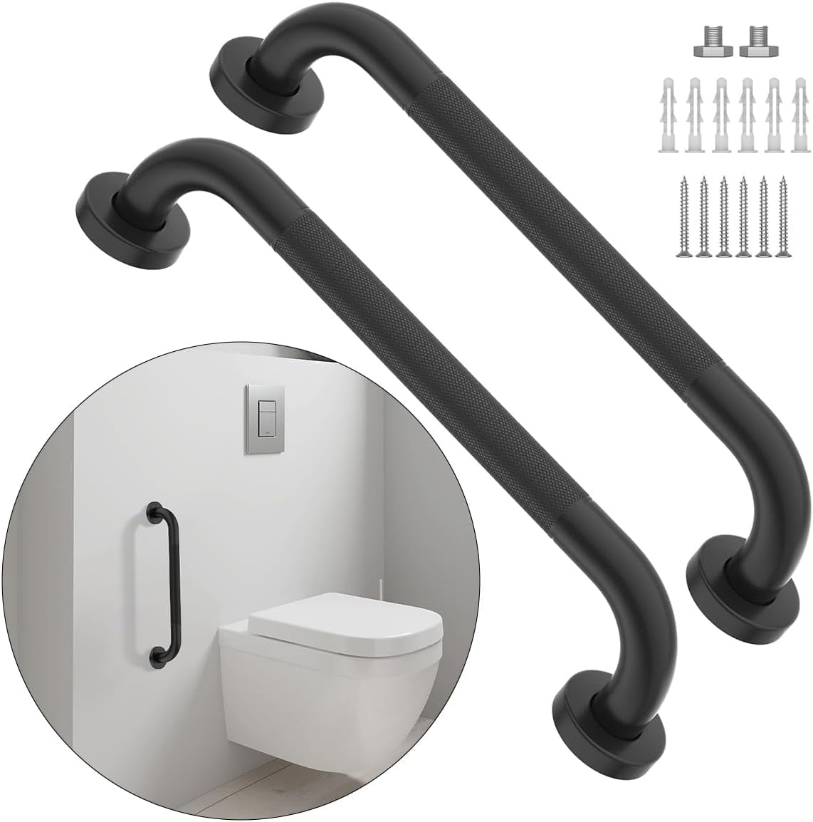 20 Inch Anti Slip Shower Grab Bar Oil Rubbed Black 1.25" Diameter,2 Pack Bathroom Grab Bar ...