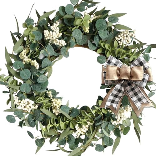 20-Inch Artificial Eucalyptus Wreath Handmade Spring Summer Door ...