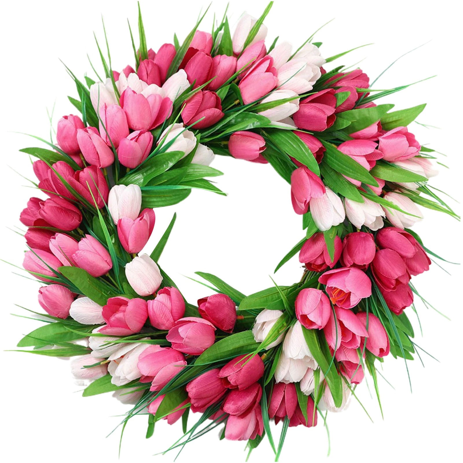 20-Inch Artificial Tulip Silk Wreath for Front Door - Spring Summer ...