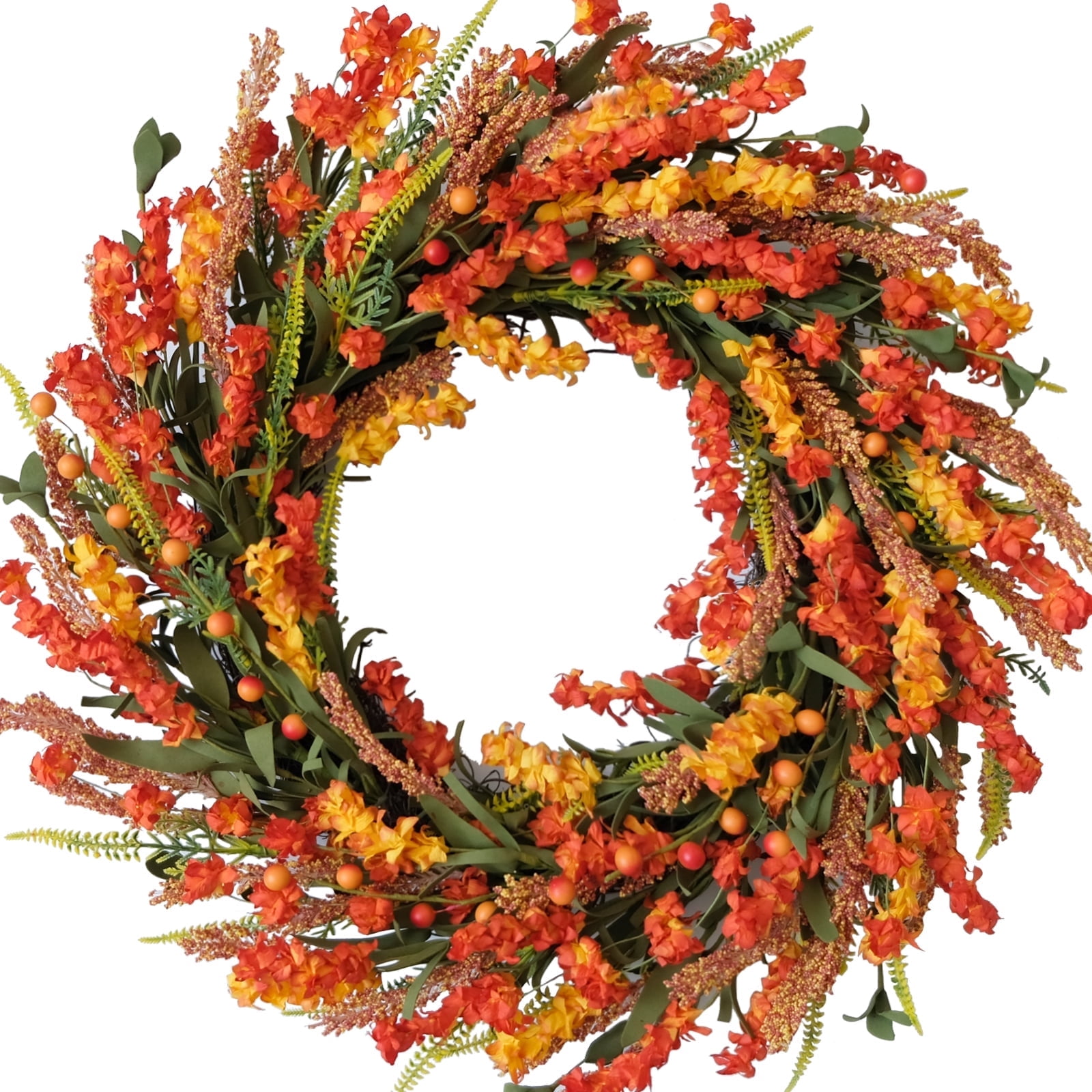 Idyllic 22 Inch Fall Flower Wreath for Front Door, Autumn Yellow Orange ...