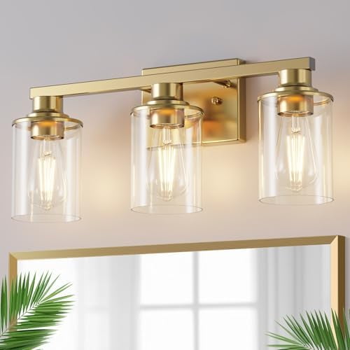 20 Inch Bathroom Light Fixtures, 3-Light Brass Bathroom Lighting ...