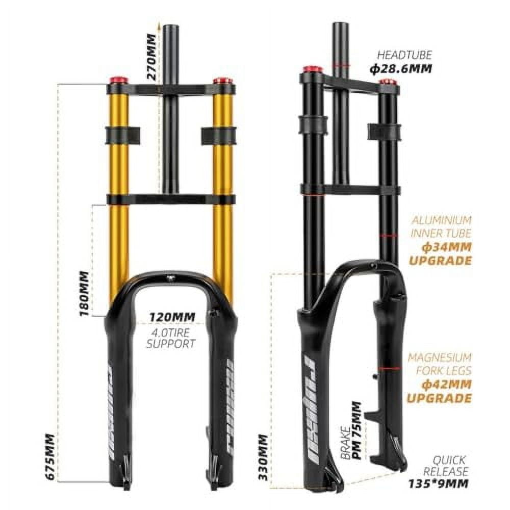 20 Inch Bike Fat Fork 4.0" Tire Air Suspension Fork Double Shoulder 1-1/8" Disc Brake QR 135mm ...