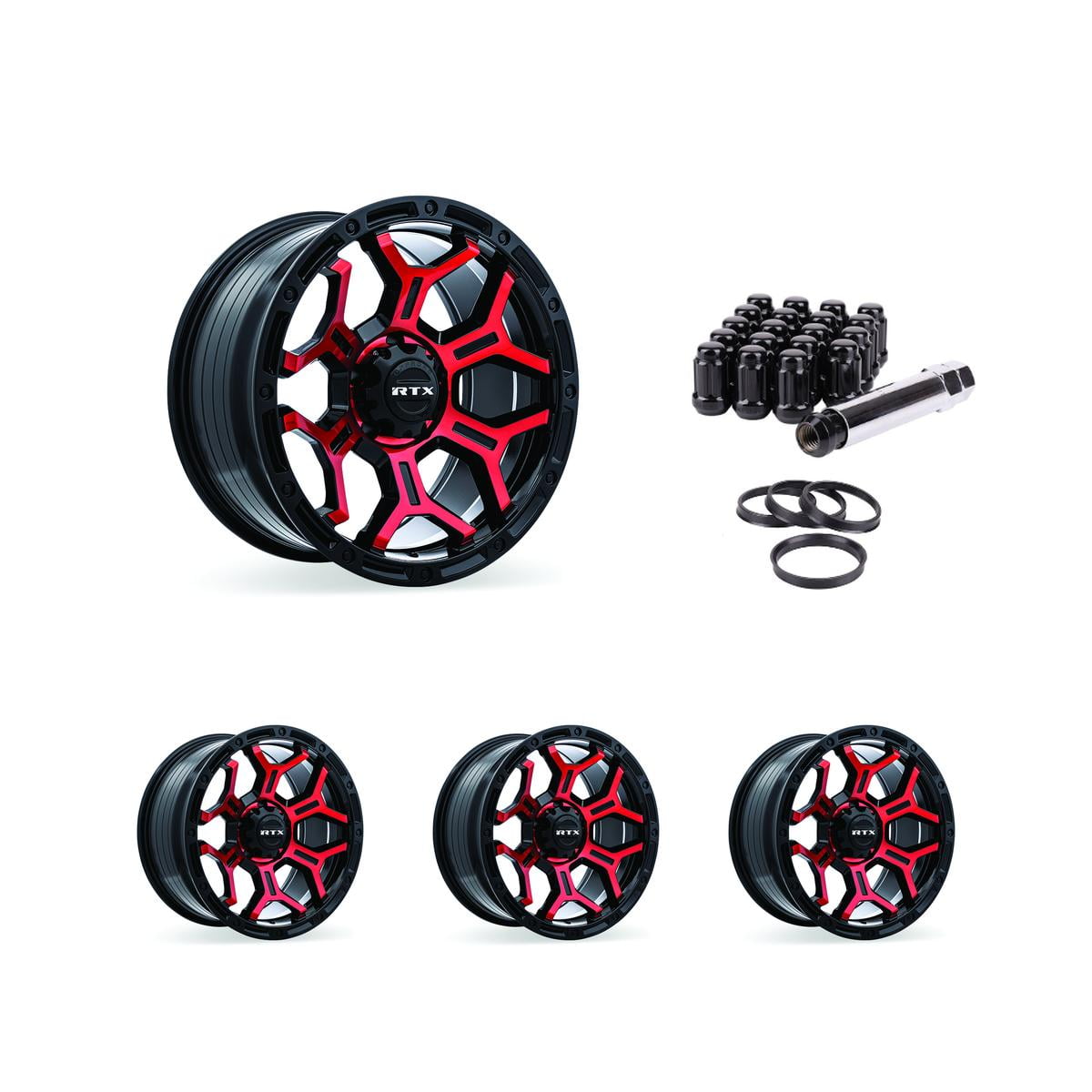 20 Inch Black Red Rims (Set of 4) for 2019-2024 Ford Ranger, RTX 83107 ...