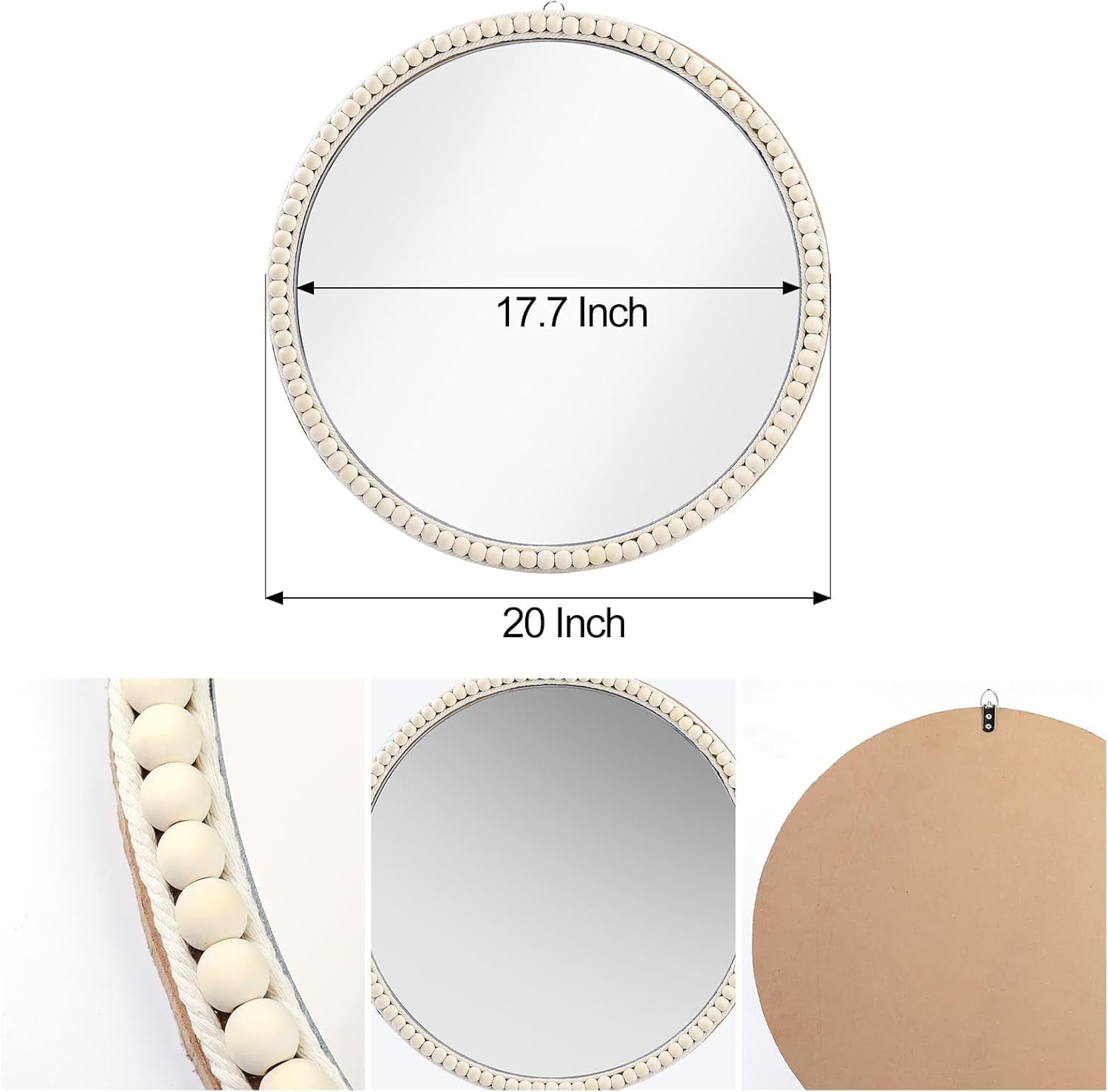 20 Inch Boho Beaded Round Mirror Wall Decor, Hanging Circle Nursery ...