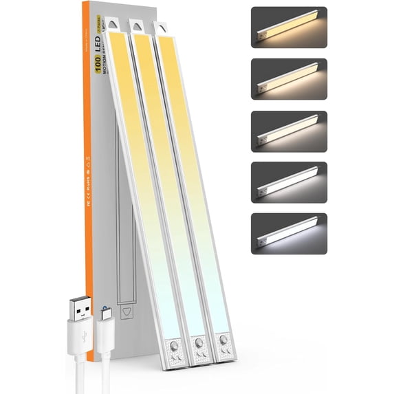20 Inch Under Cabinet Lighting, 3Pack 5CCT Dimmable Closet Lights ...