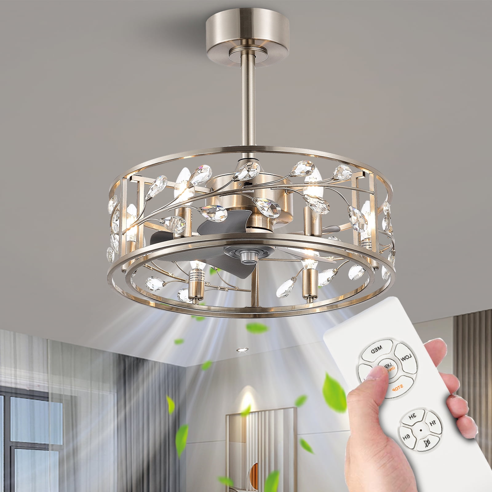 20 Inch Caged Ceiling Fan with Light,Bladeless Ceiling Fans and Remote ...