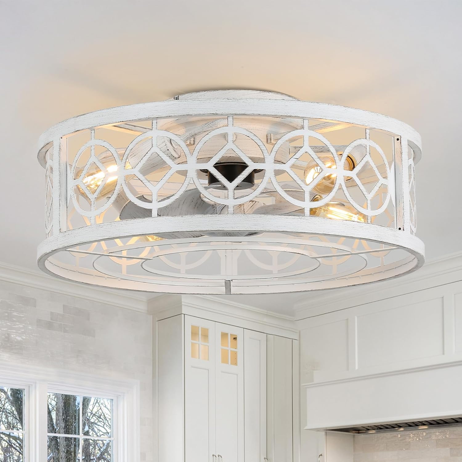 20 Inch Caged Ceiling Fans with Lights, Fandelier Ceiling Fan with ...