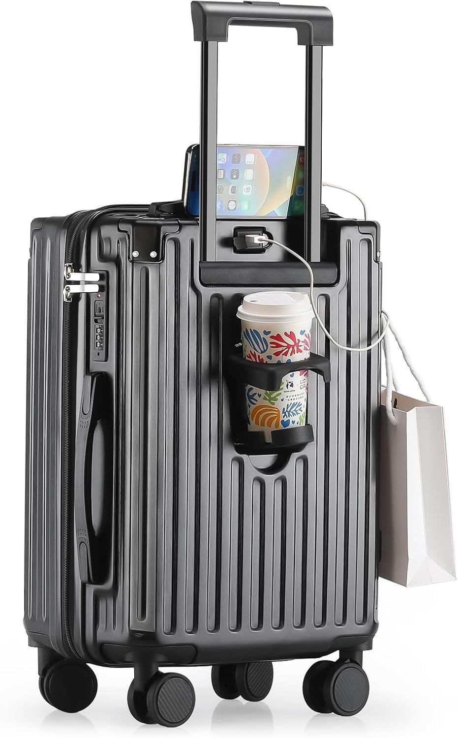 20 Inch Carry On Luggage With Cup Holder & USB Port, Airline Approved ...