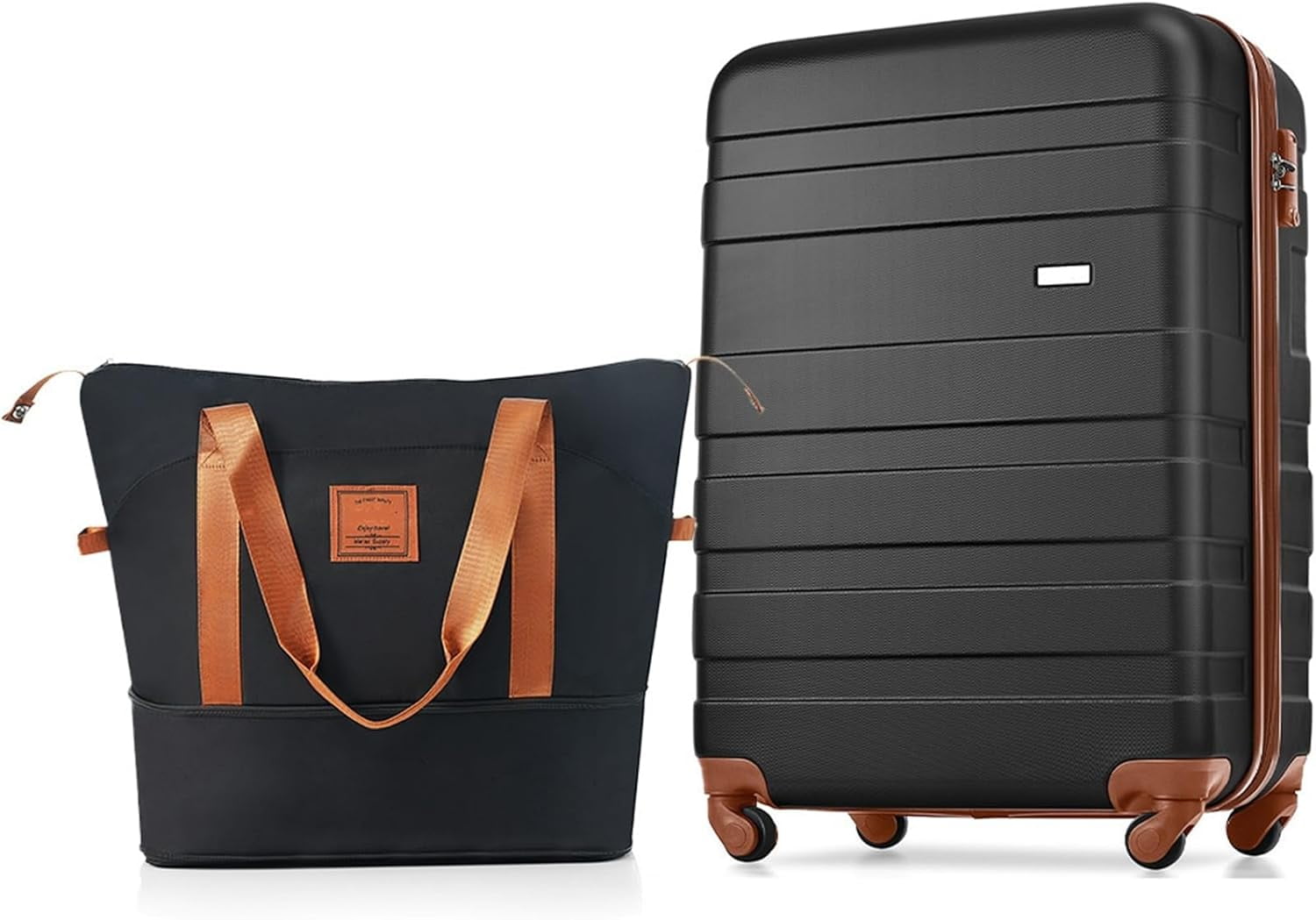 20-Inch Carry-On Luggage with Expandable Travel Bag Set, ABS Hard Shell ...