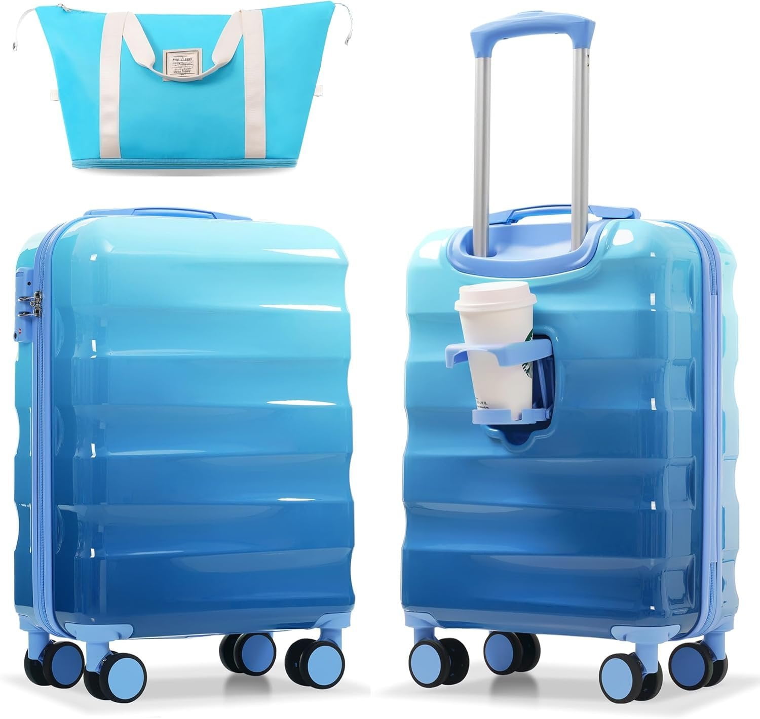 20 Inch Carry-on Luggage Set - Hardshell PC+ABS Gradient Color Suitcase ...