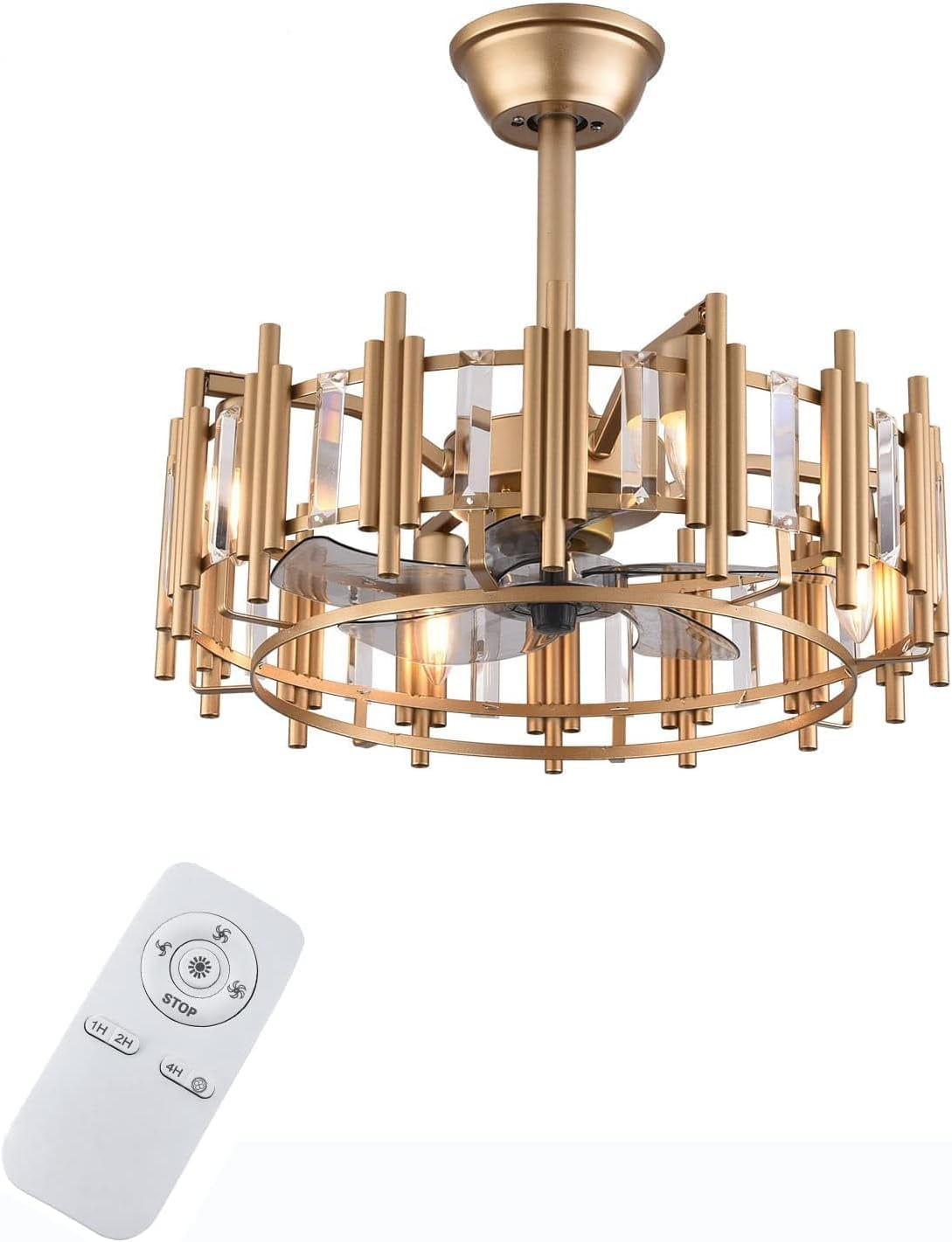 20 Inch Ceiling Fans with Lights, Modern Caged Flush Mount 3-Speed ...