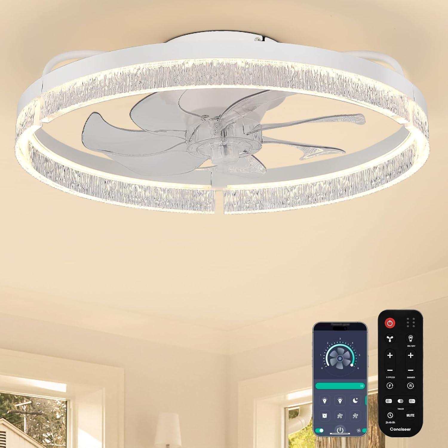 20 Inch Ceiling Fans with Lights and Remote, Flush Mount,3CCT 3000 ...
