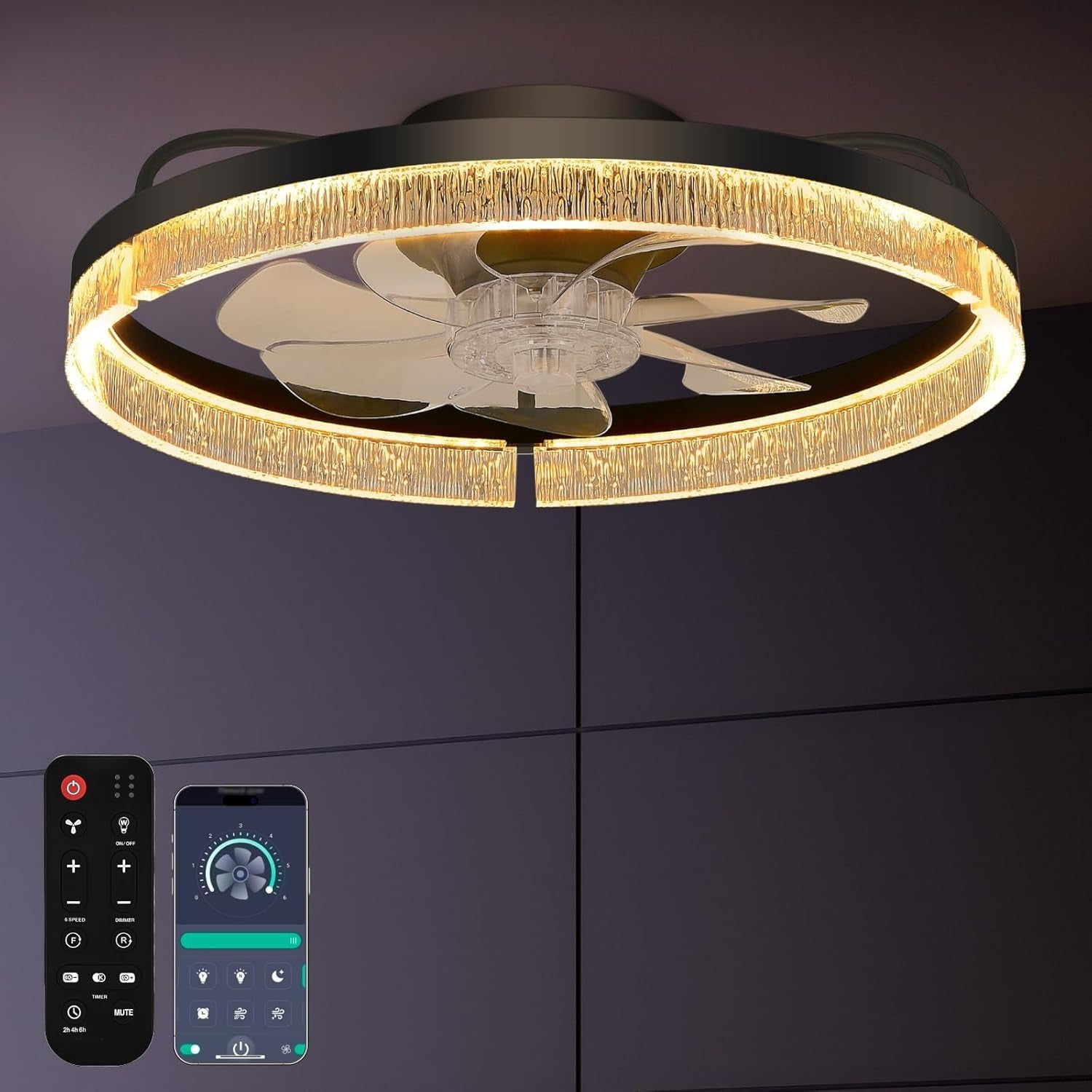 20 Inch Ceiling Fans with Lights and Remote, Flush Mount,3CCT 3000 ...