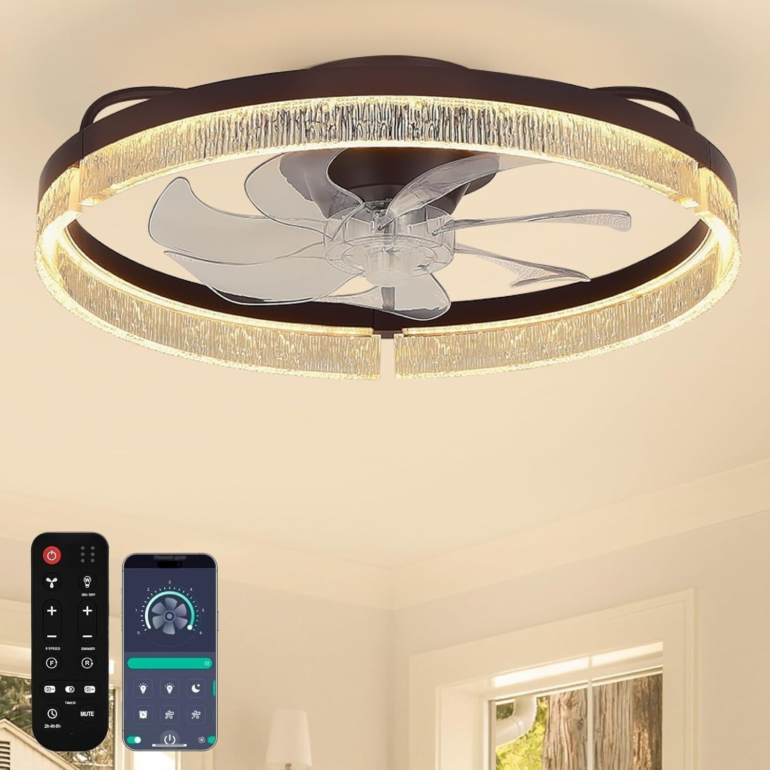 20 Inch Ceiling Fans with Lights and Remote, Flush Mount,3CCT 3000 ...