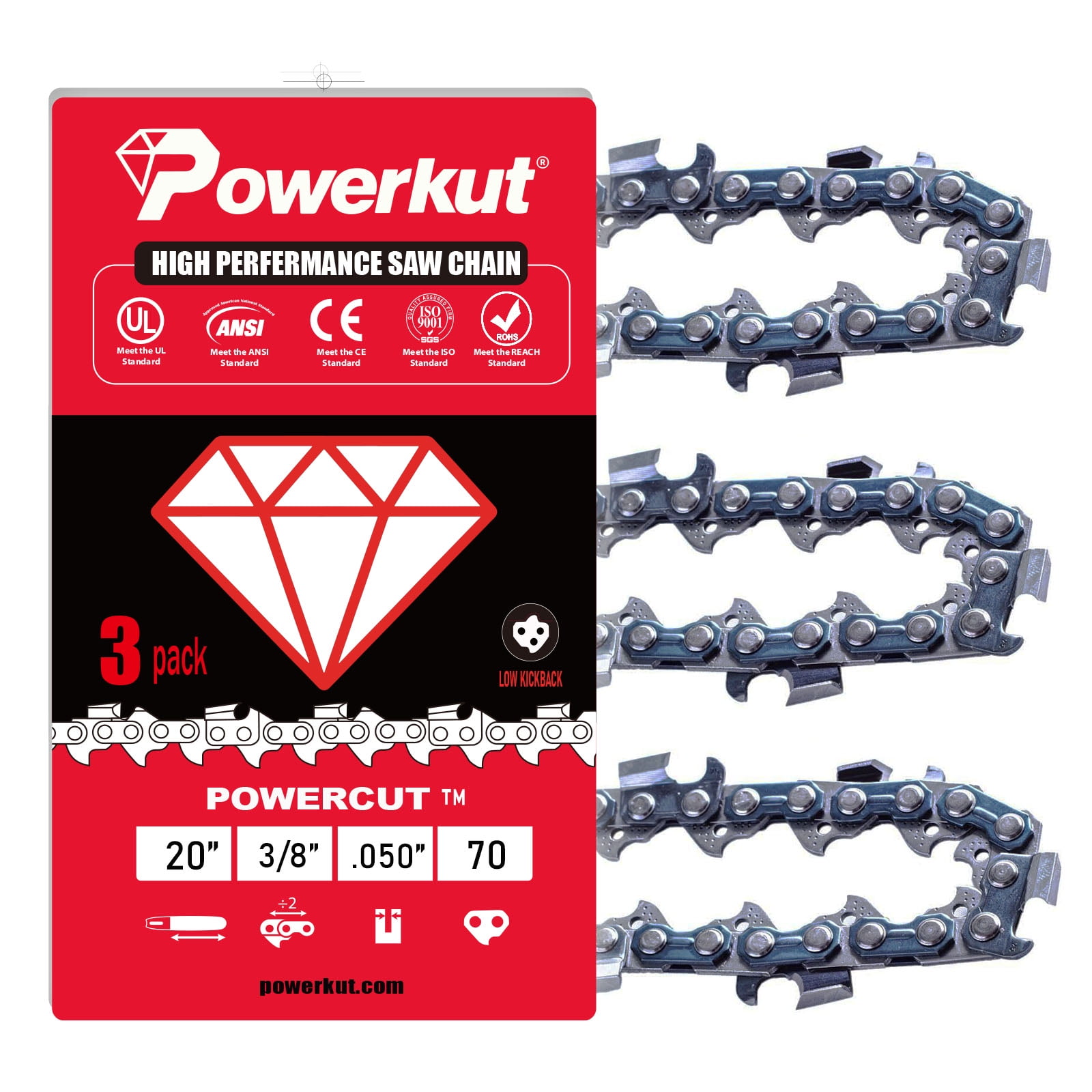 20 Inch Chainsaw Chain 3/8" Pitch, 050" Gauge, 70 Drive Links, German ...