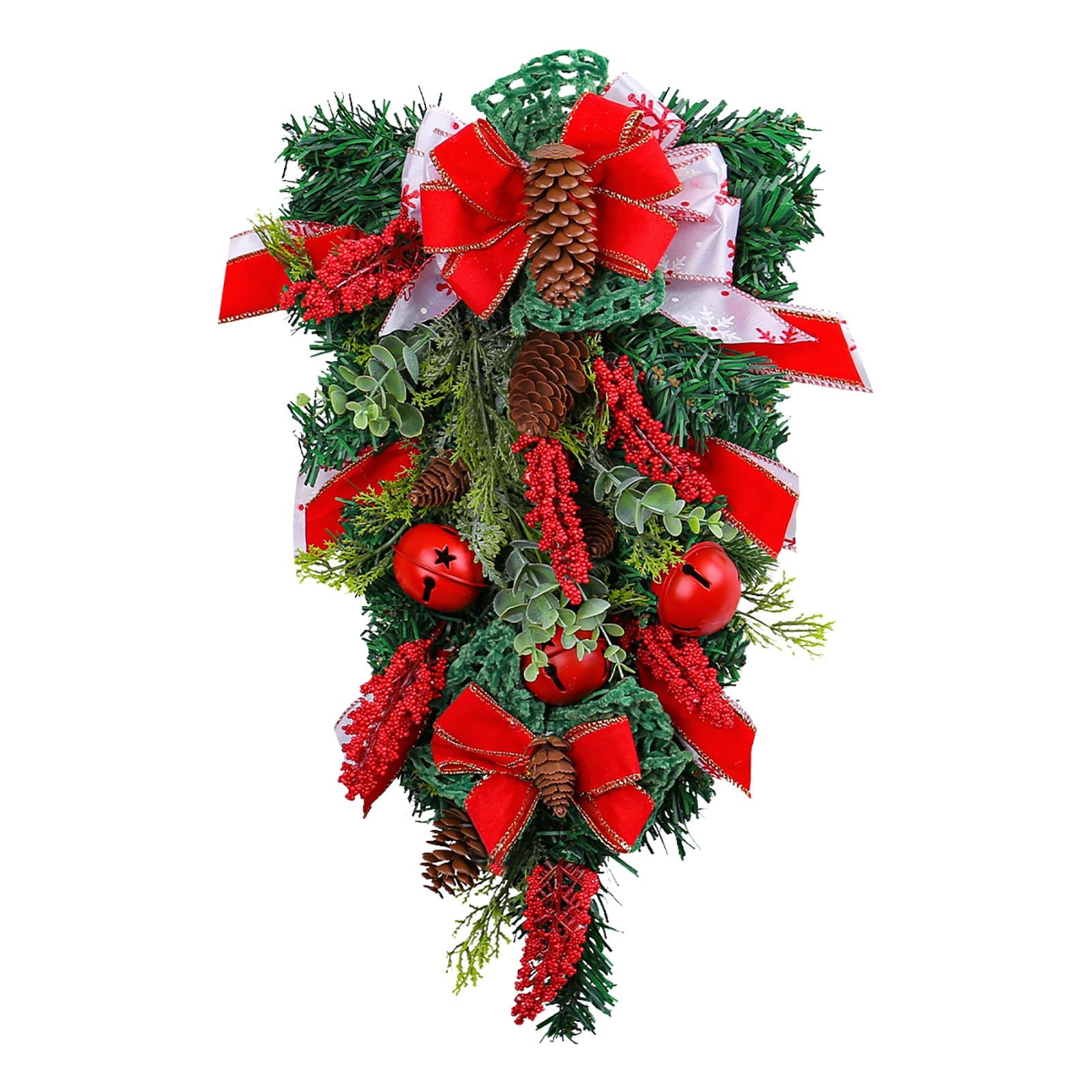 20 Inch Christmas Teardrop Swag, Artificial Pine Needle Greenery Swag ...