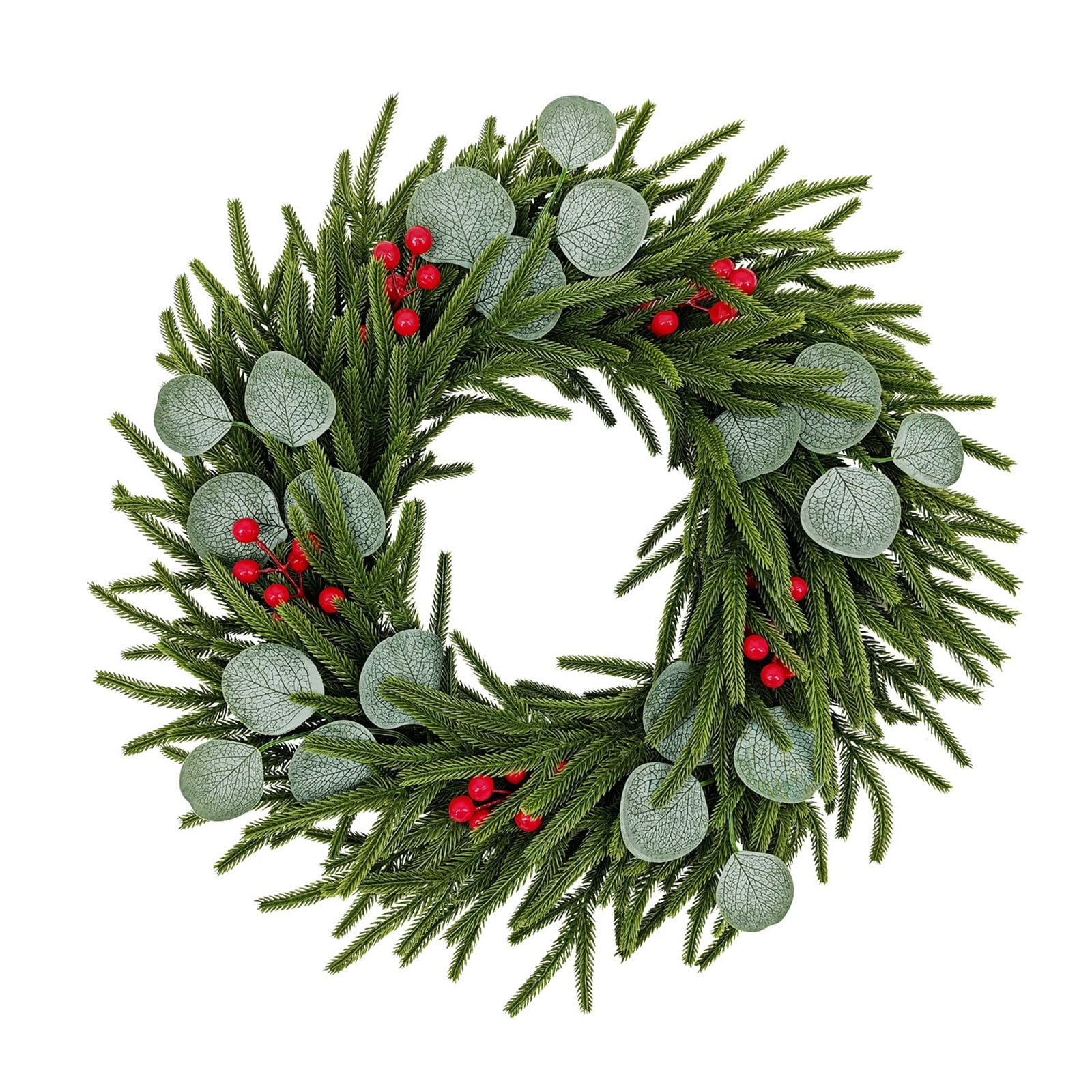 20-Inch Christmas Wreath with Eucalyptus & Berries, Realistic Greenery ...