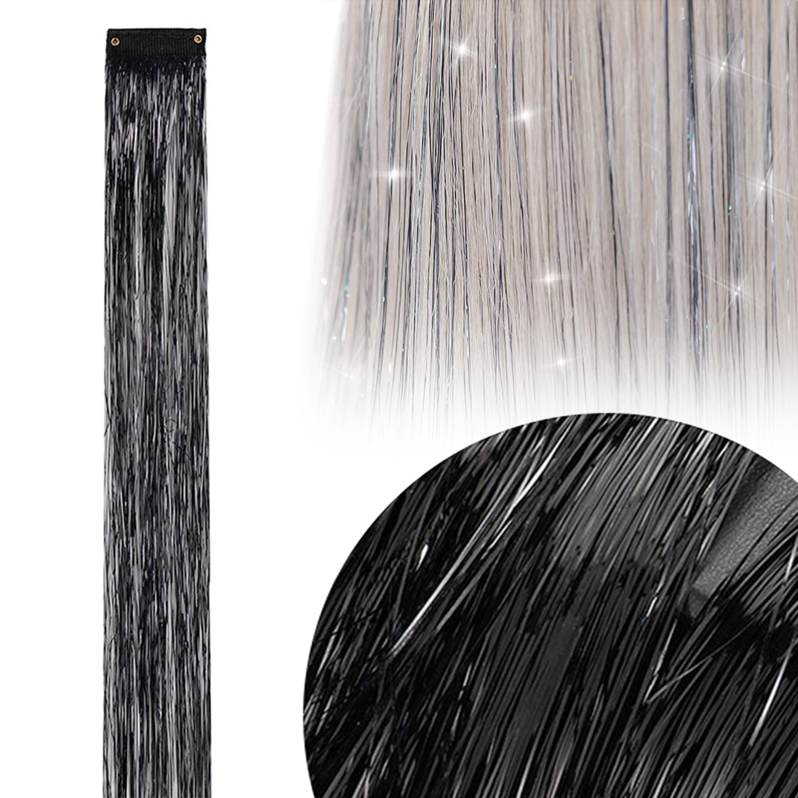 20-Inch Clip-In Glitter Hair Tinsel Extensions for Women Girls (Laser ...