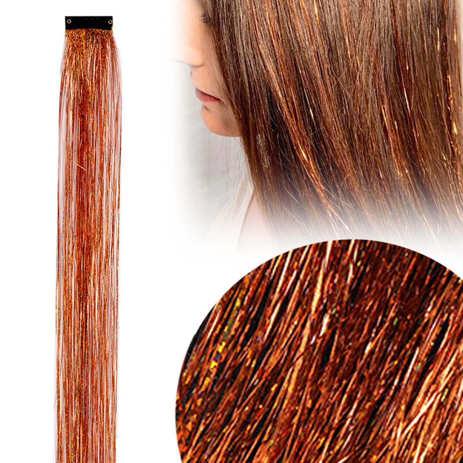 20-Inch Clip-In Glitter Hair Tinsel Extensions for Women Girls (Laser ...
